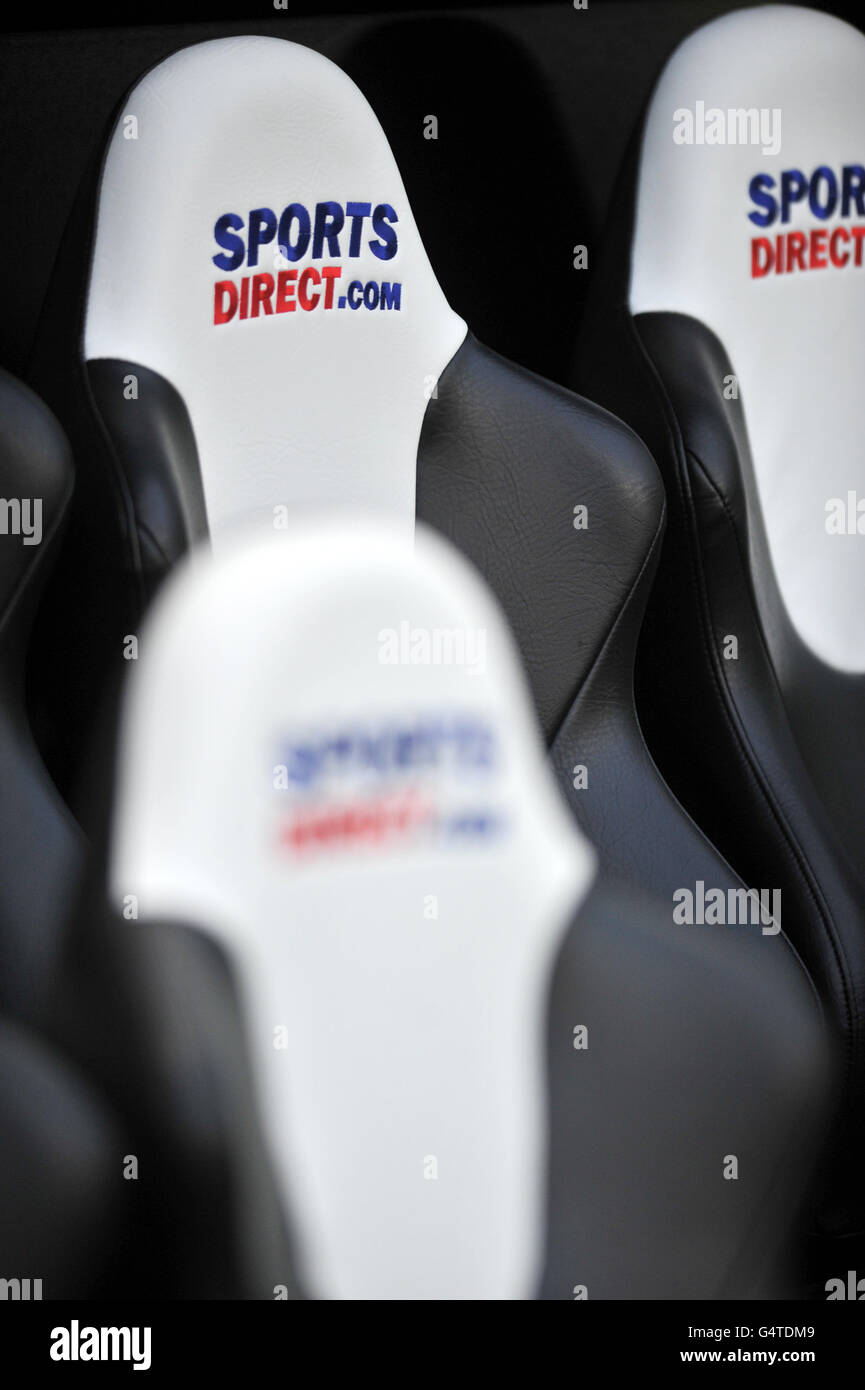 A general view of sportsdirect.com signage on the dugout seats at the ...