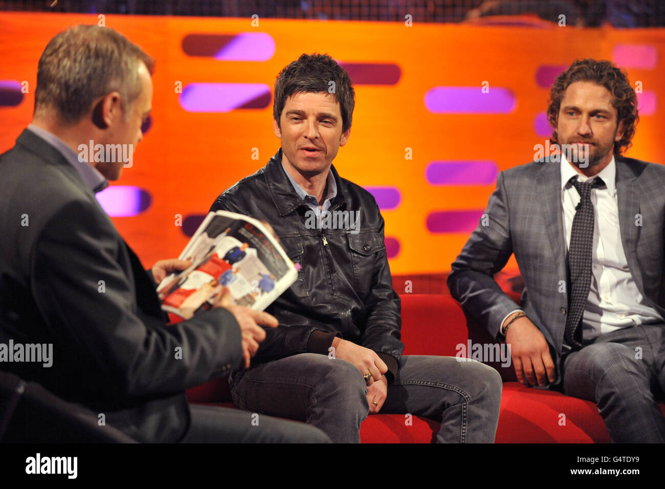 (left to right) Presenter Graham Norton Noel Gallagher and Gerard ...
