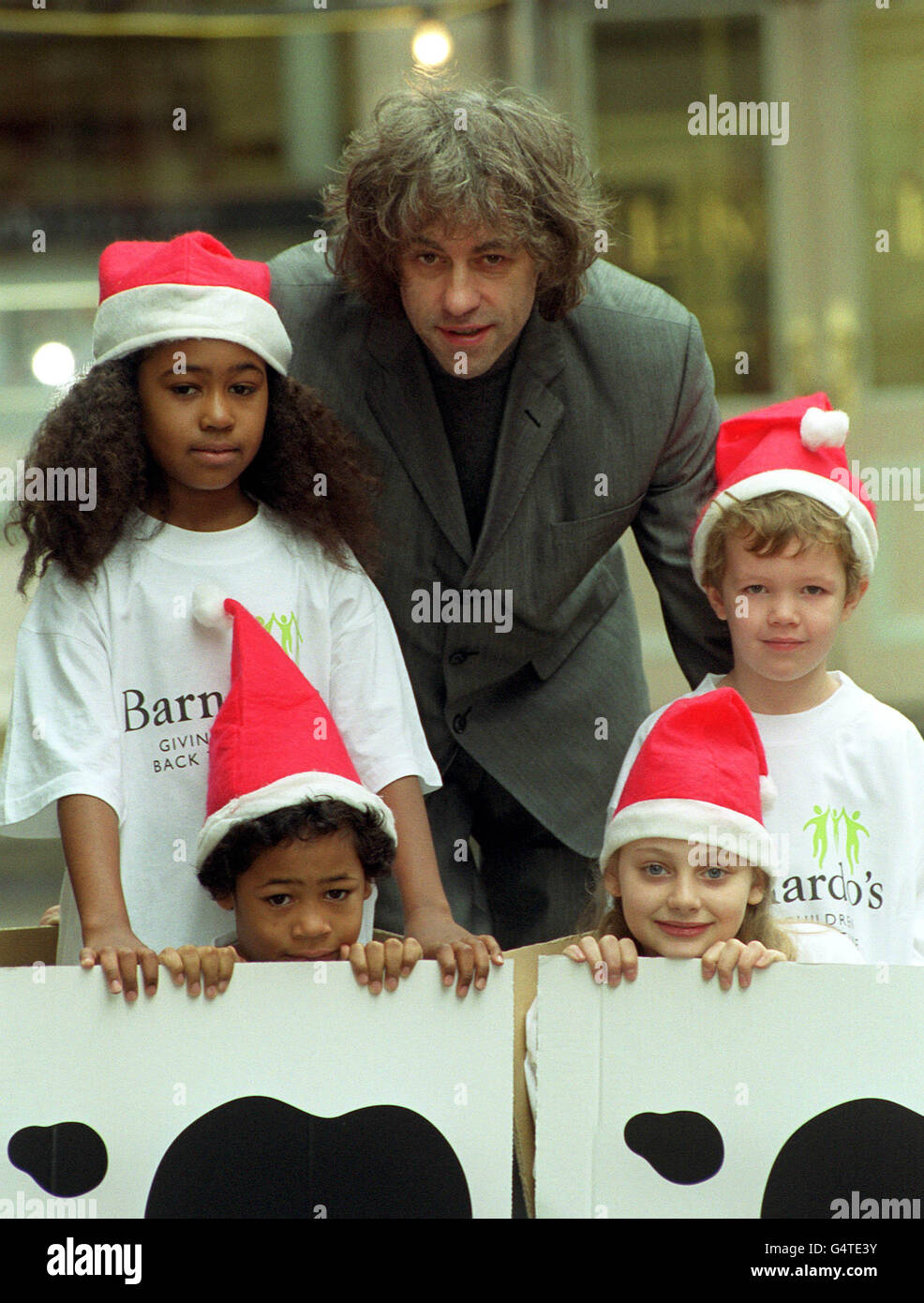 Sir Bob Geldof with some children at the launch of a new scheme by ...