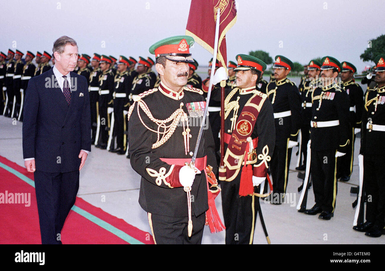 The Prince of Wales inspects the guard of honour, after arriving from ...