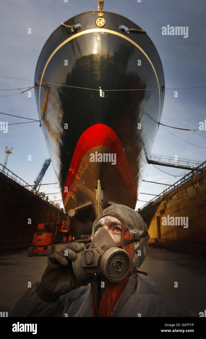 Work on the Royal Yacht Britannia continues at a dry dock at Forth ...