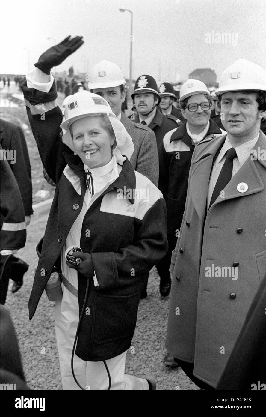 Prime Minister Margaret Thatcher waves before spending half an hour ...