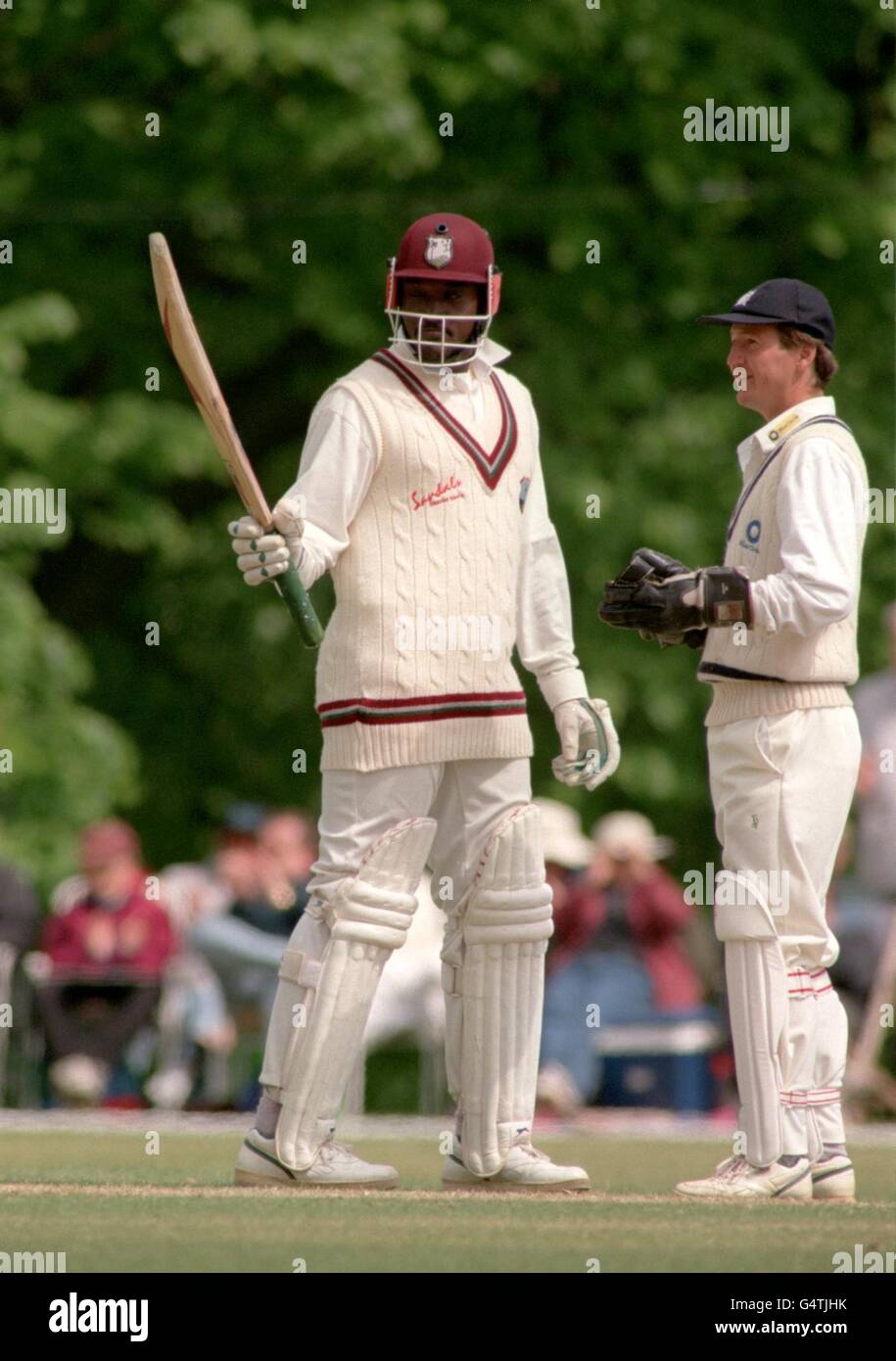 Cricket. Carl Hooper, West Indies, celebrates his 100 Stock Photo - Alamy