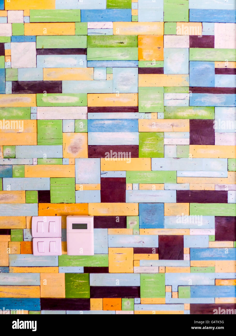 Wood pieces random fancy color on surface Stock Photo - Alamy