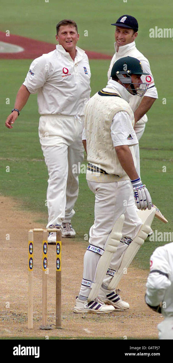 South Africa's captain Hansie Cronje leaves his crease after being dismissed for a duck by ...