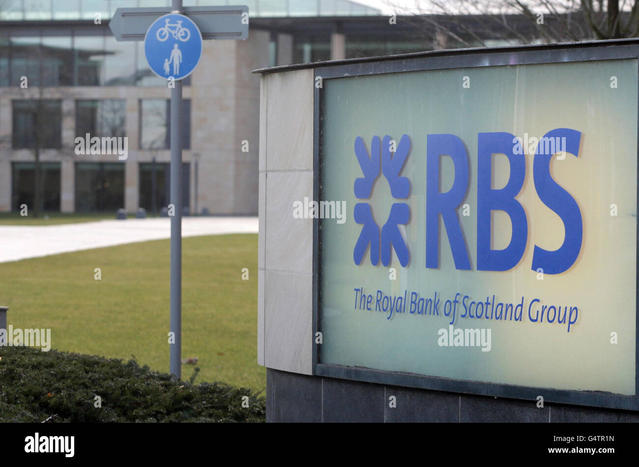 General view signage outside royal bank scotland headquarters in ...
