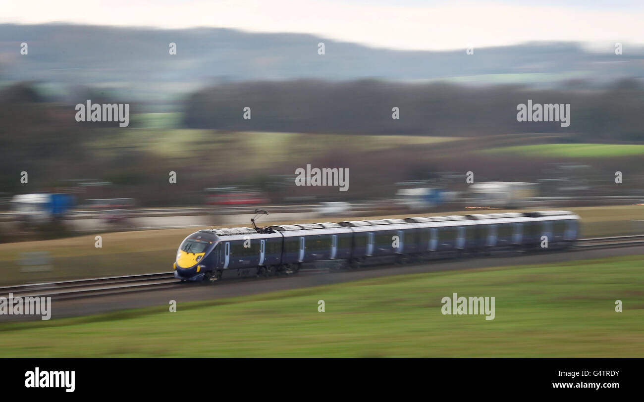 A general view of a Hitachi Class 395 Javelin train as it passes ...