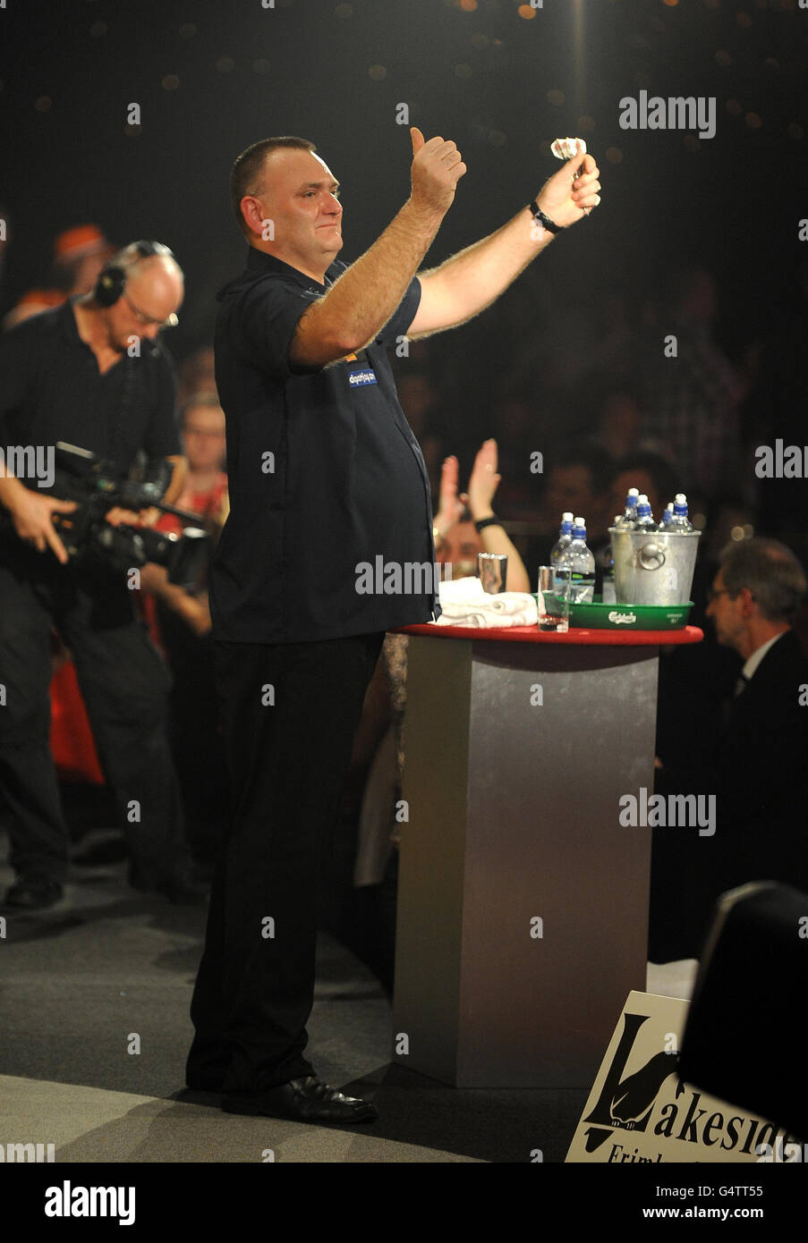 England's Martin Atkins celebrates his second round win over Netherland ...