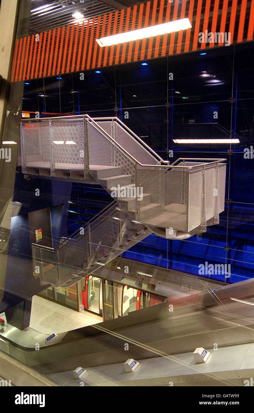 A steel staircase and escalator at north greenwich tube station hi-res ...