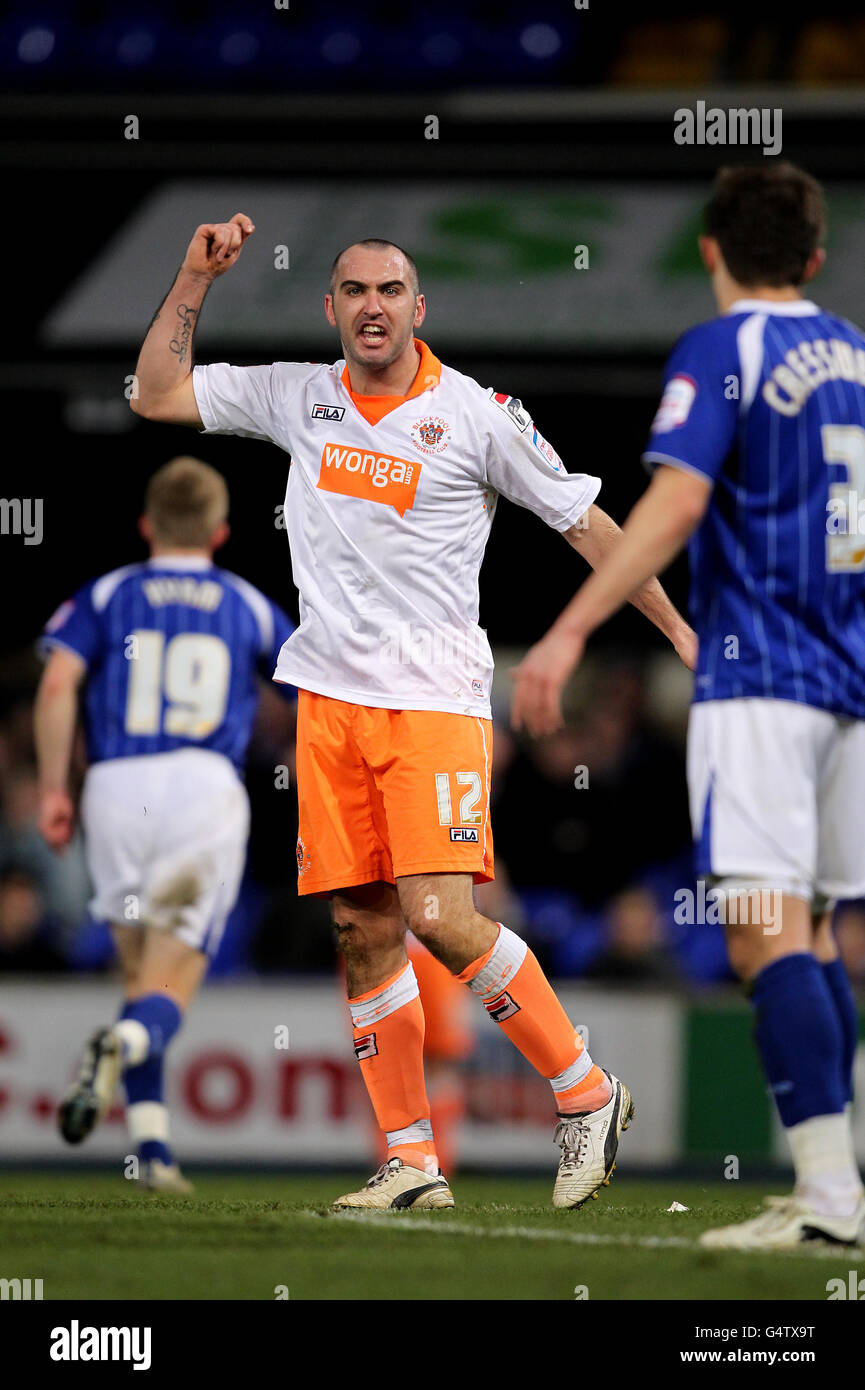 Blackpool's Gary Taylor-Fletcher vents his anger at the linesman during ...