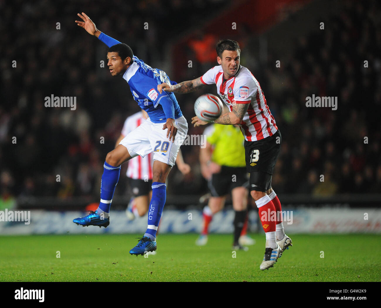 Leicester City's Jermaine Beckford (left) and Southampton's Daniel Fox ...