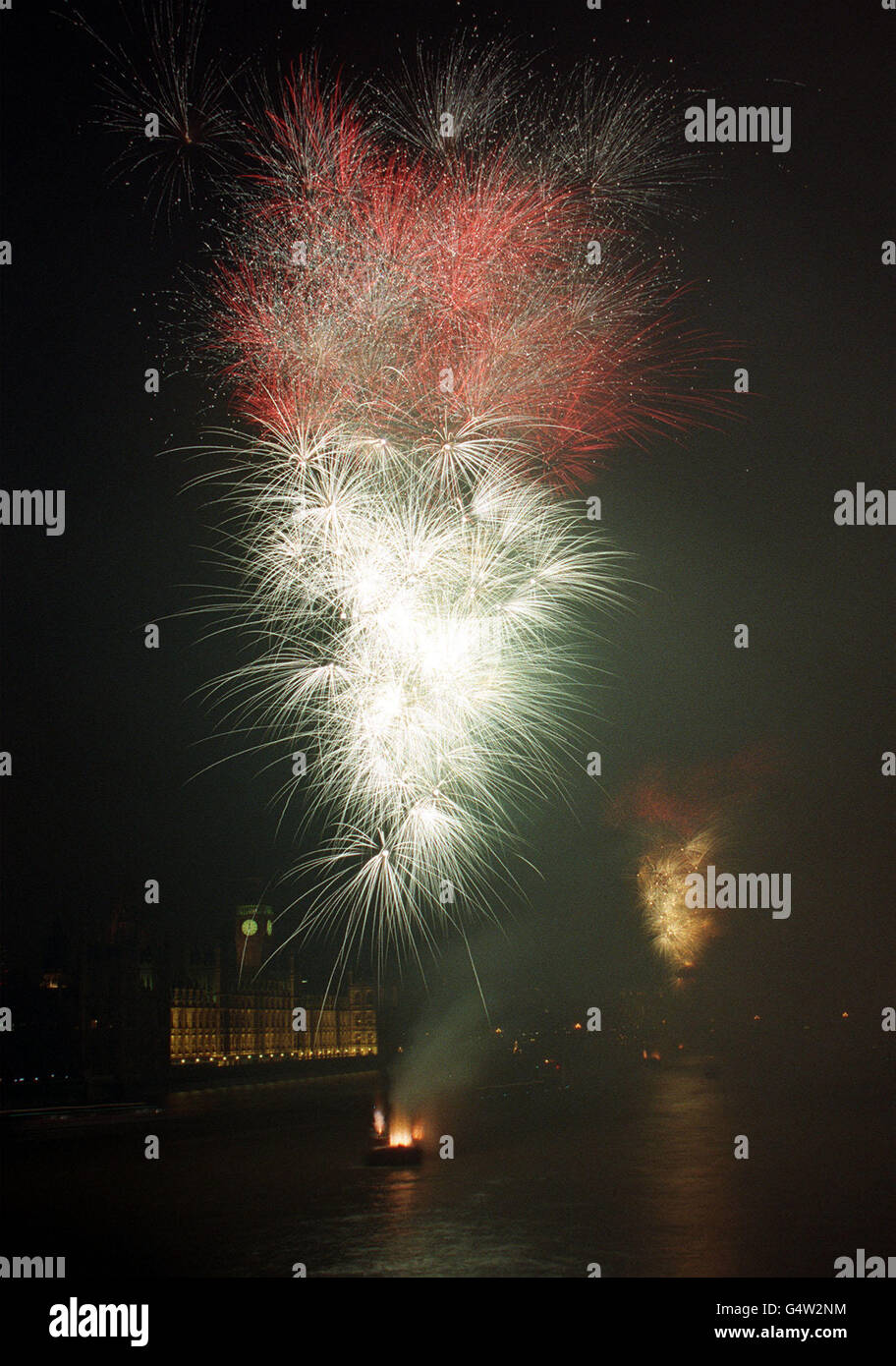 Millennium fireworks big ben thames houses of parliament ...
