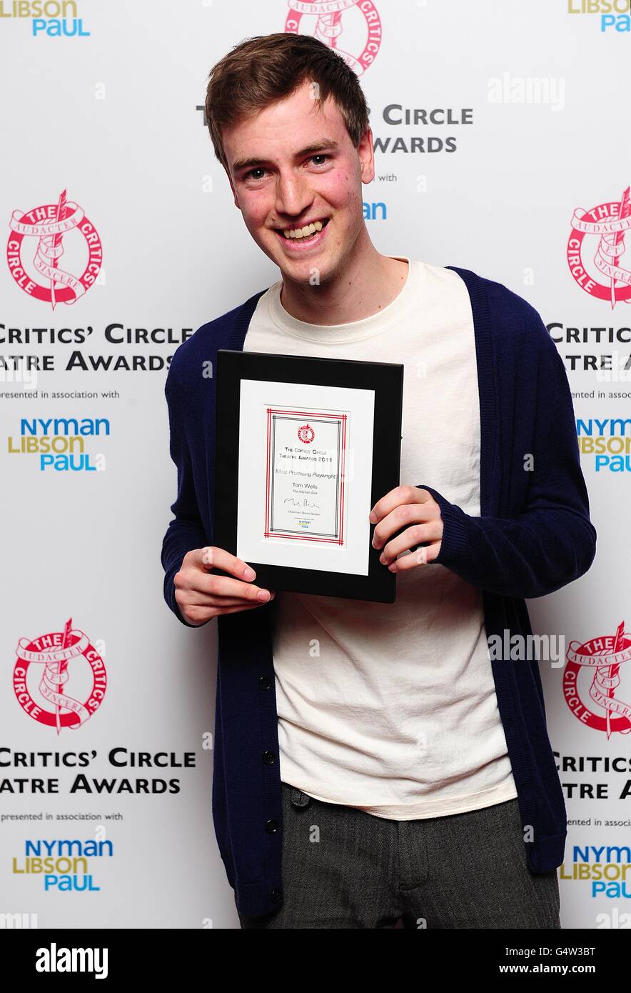 Tom Wells with the Most Promising Playwright award for 'The Kitchen ...