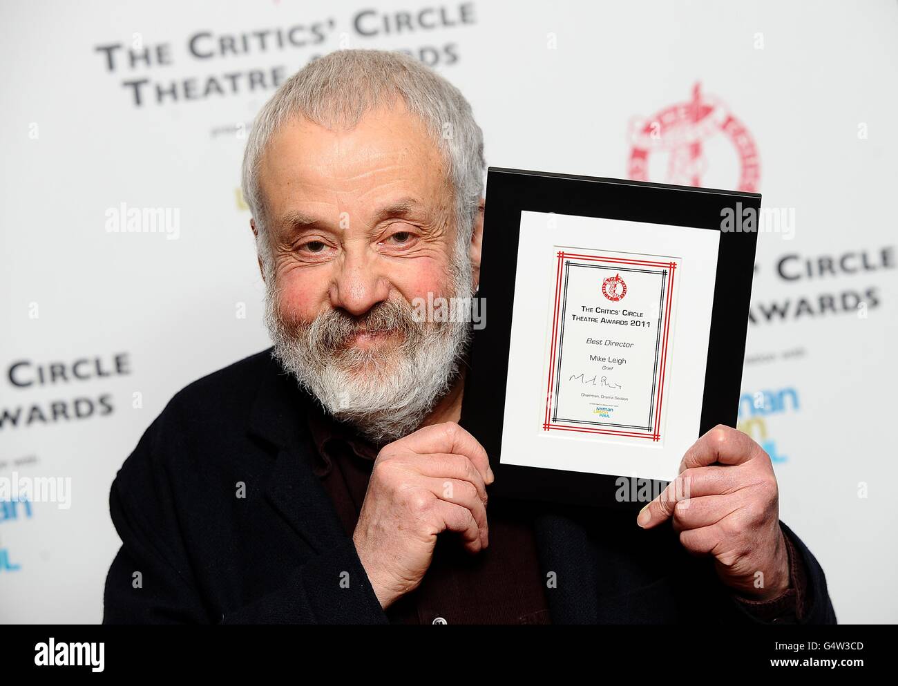Mike Leigh with the Best Director award for Grief at the 2011 Critics ...