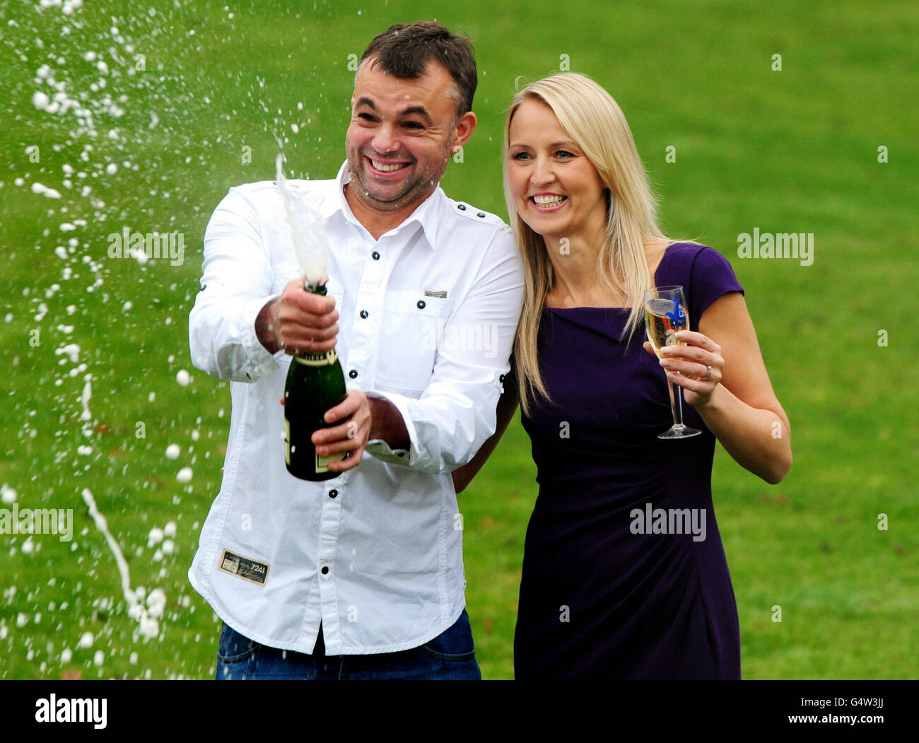 Gareth and Catherine Bull, from Mansfield in Nottinghamshire, celebrate ...