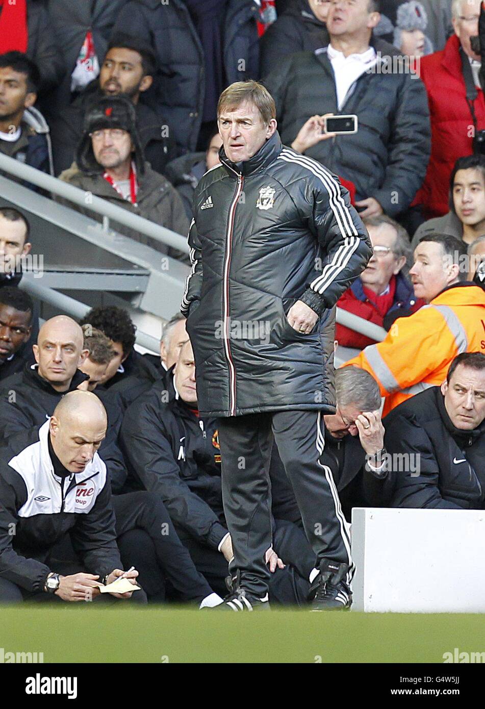 Manchester united manager sir alex ferguson on the bench hi-res stock ...