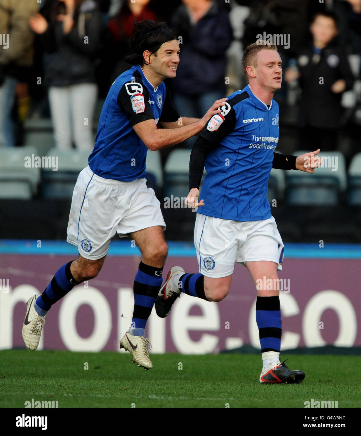 Rochdale's Ashley Grimes (right) celebrates scoring his sides second ...