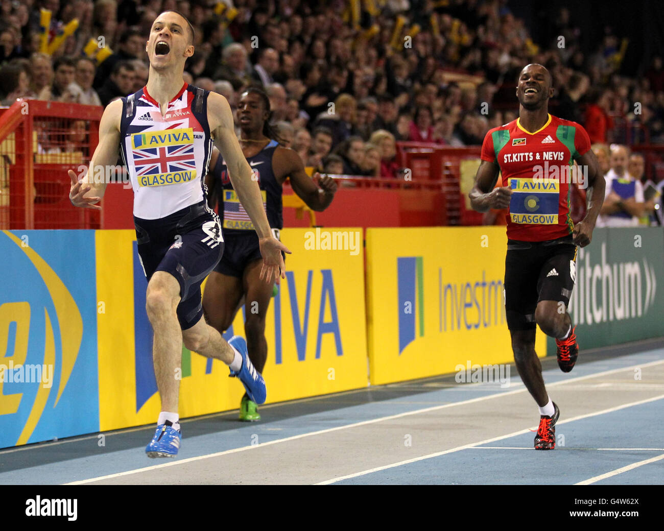 Great Britain's Danny Talbot (left) celebrates winning the mens 200m ...