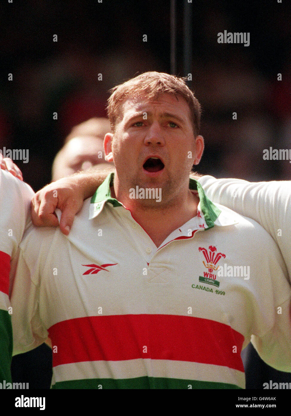 Jonathan Humpreys of Wales lines up, prior to the start of their rugby ...