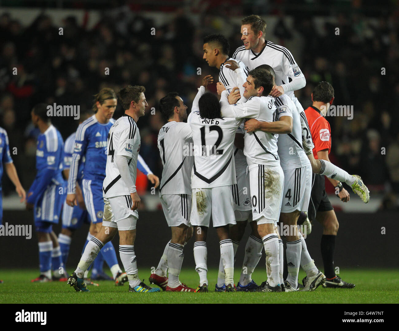 Swansea City's Scott Sinclair celebrates scoring the first goal Stock ...