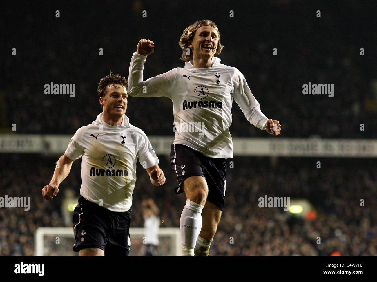 Tottenham Hotspur's Luka Modric (right) celebrates scoring his sides ...