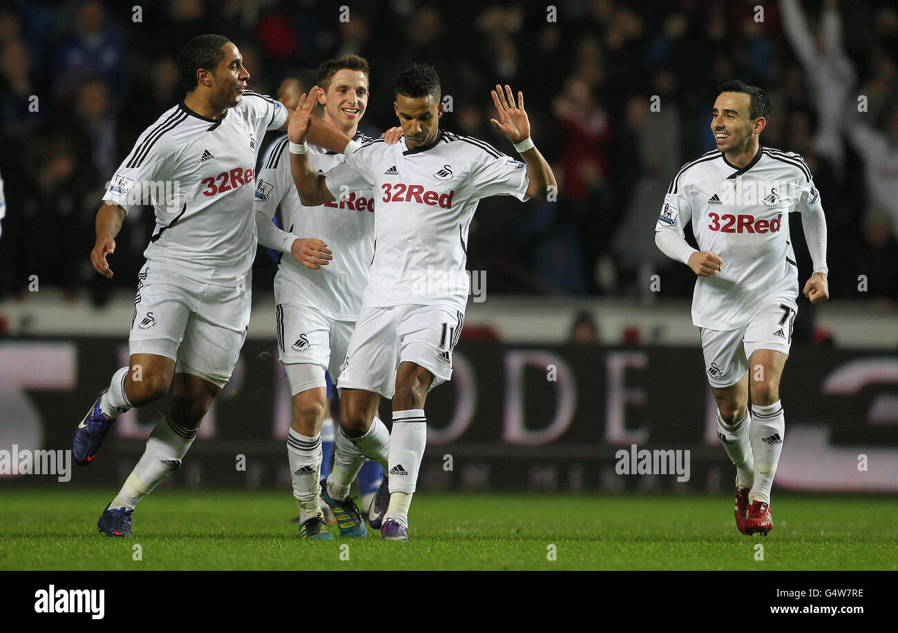 Swansea citys scott sinclair celebrates goal hi-res stock photography ...