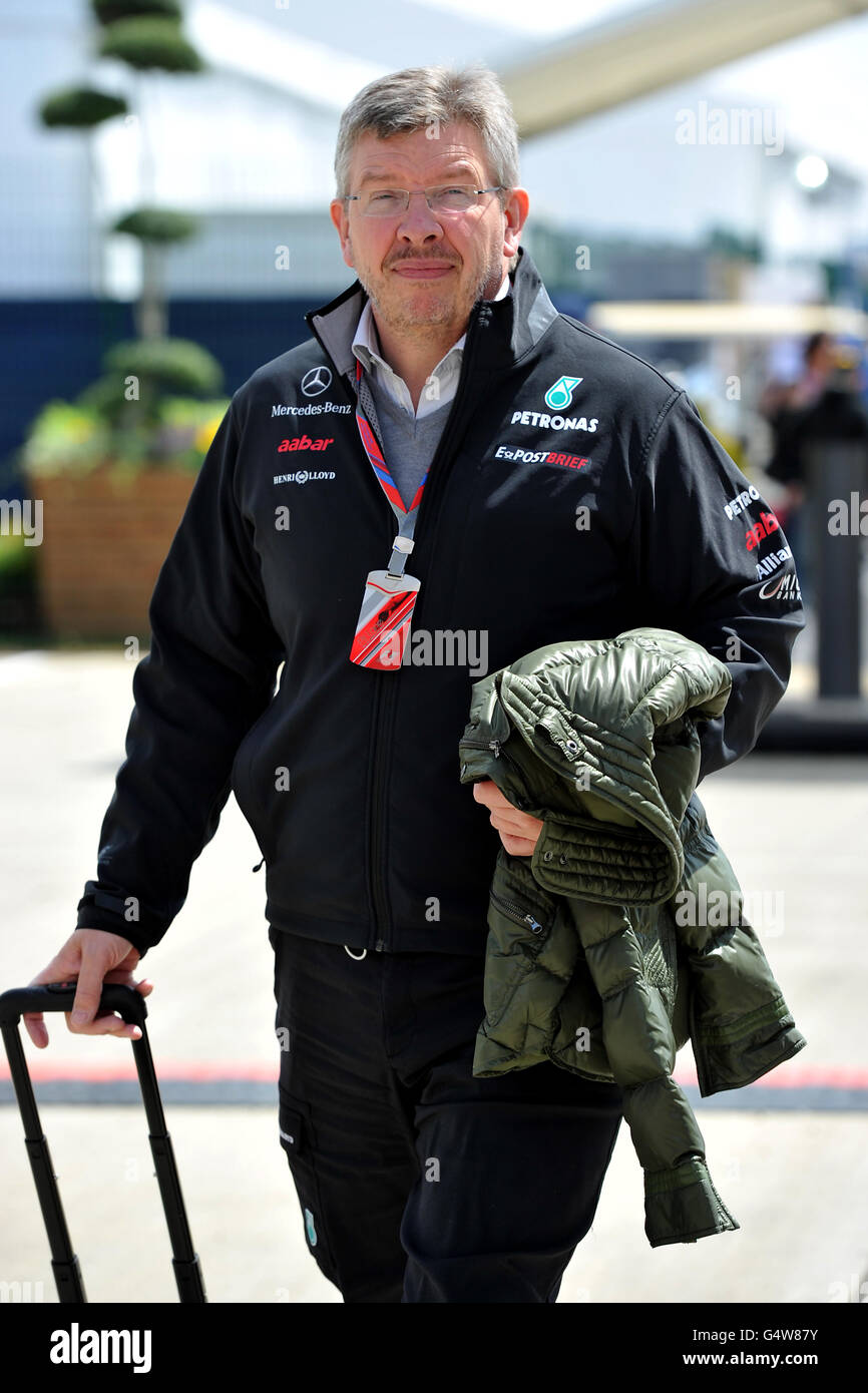 Mercedes GP Petronas team principal Ross Brawn arrives at Silverstone ...