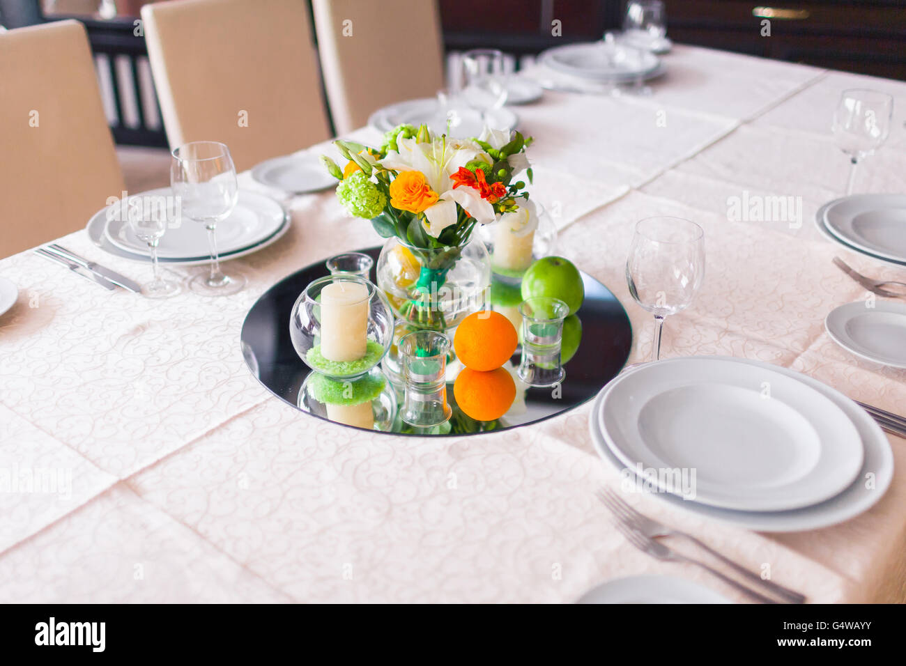 tables decorated with flowers Stock Photo - Alamy