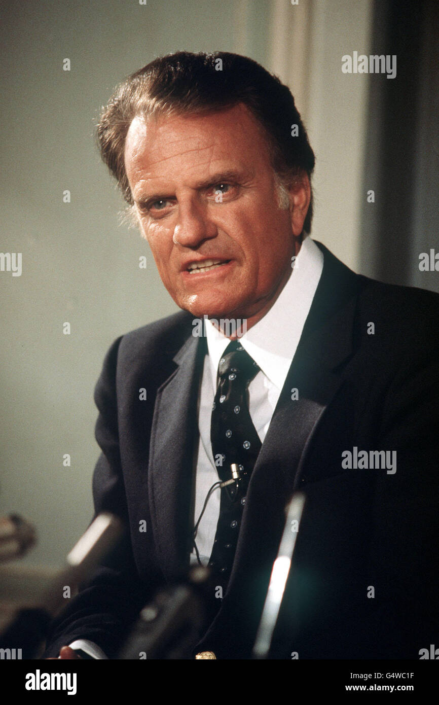 Evangelist Billy Graham speaking at a press conference in London. Mr ...