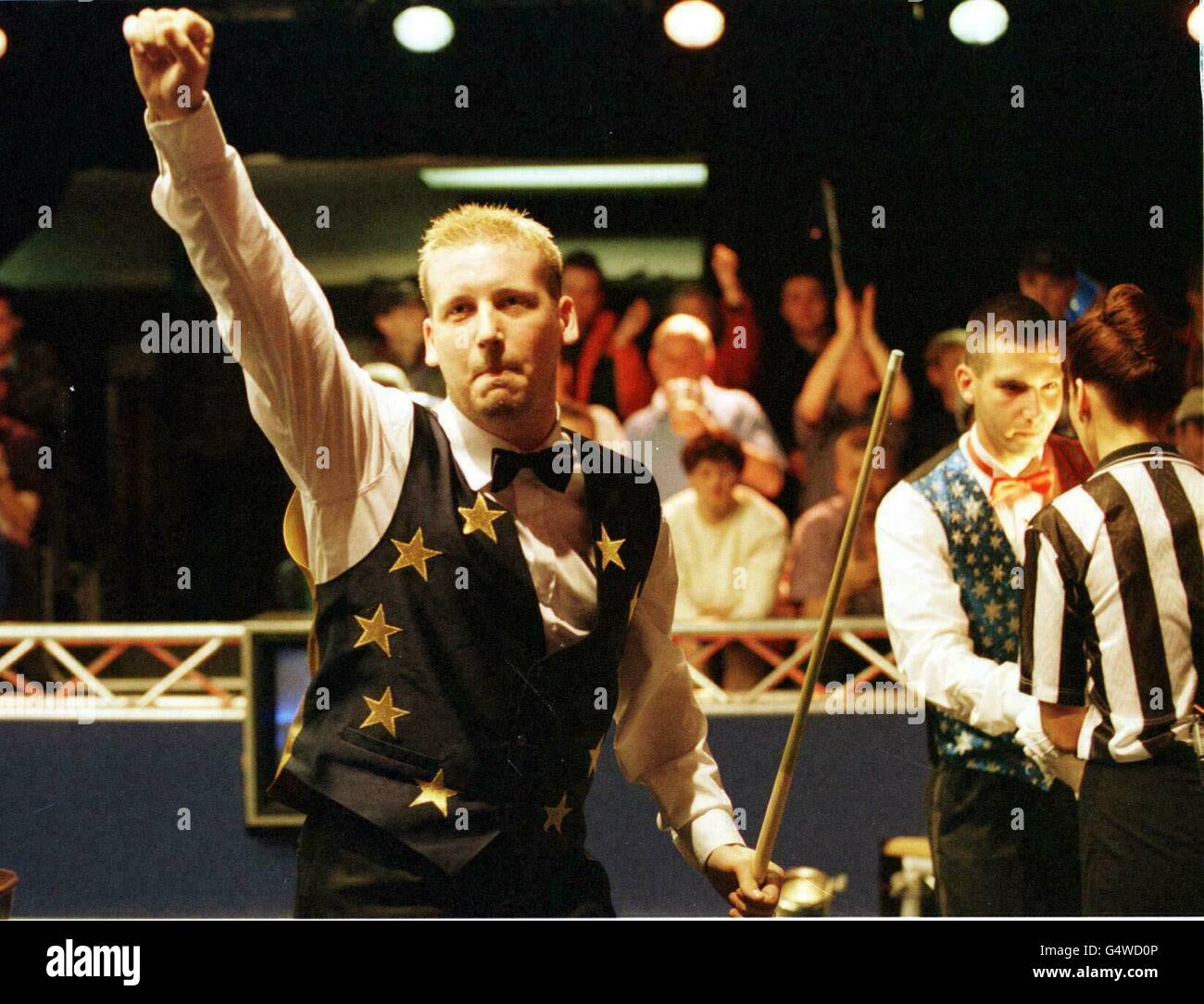 Steve Knight from London punches the air after beating Mike Coltrain ...