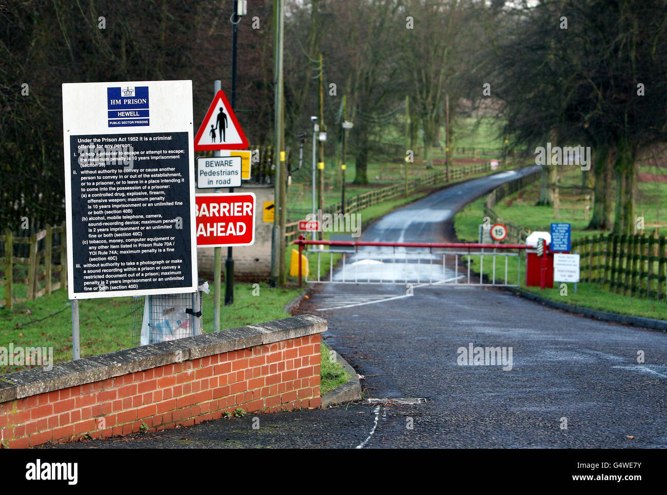 A general view of signage at the entrance to HMP Hewell Prison, as ...