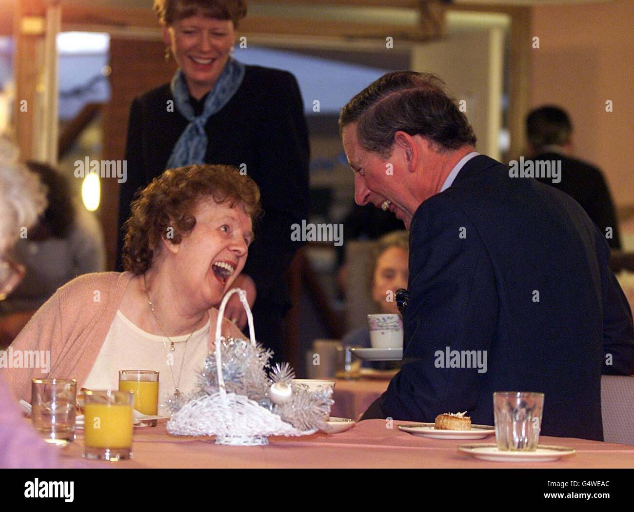 The Prince of Wales shares a joke with Sarah Cassidy during a visit to ...