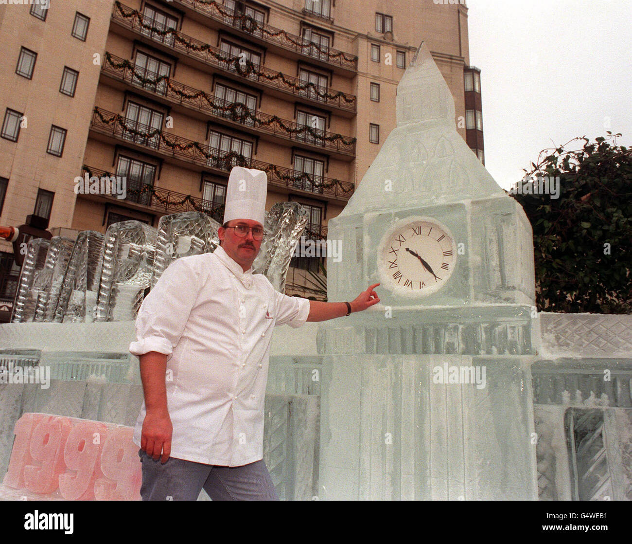 Dorchester chef Henry Brosi poses next to an ice sculpture of Big Ben ...