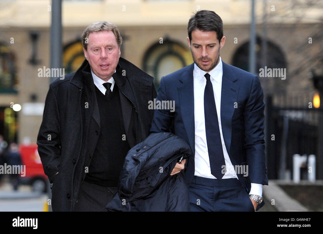 Harry Redknapp (left) arrives with his son, Jamie Redknapp, at ...