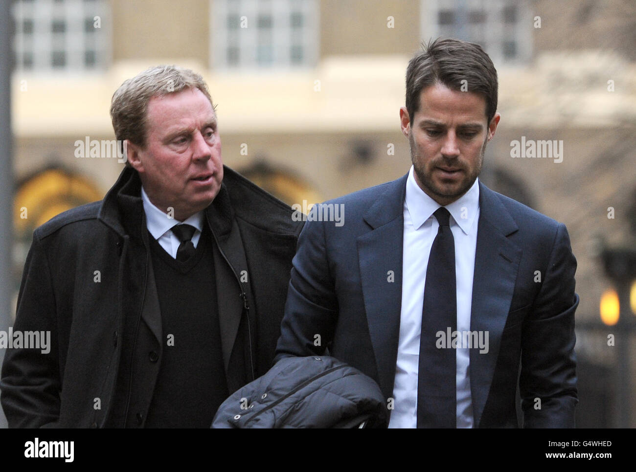 Harry Redknapp (left) arrives with his son, Jamie Redknapp, at ...