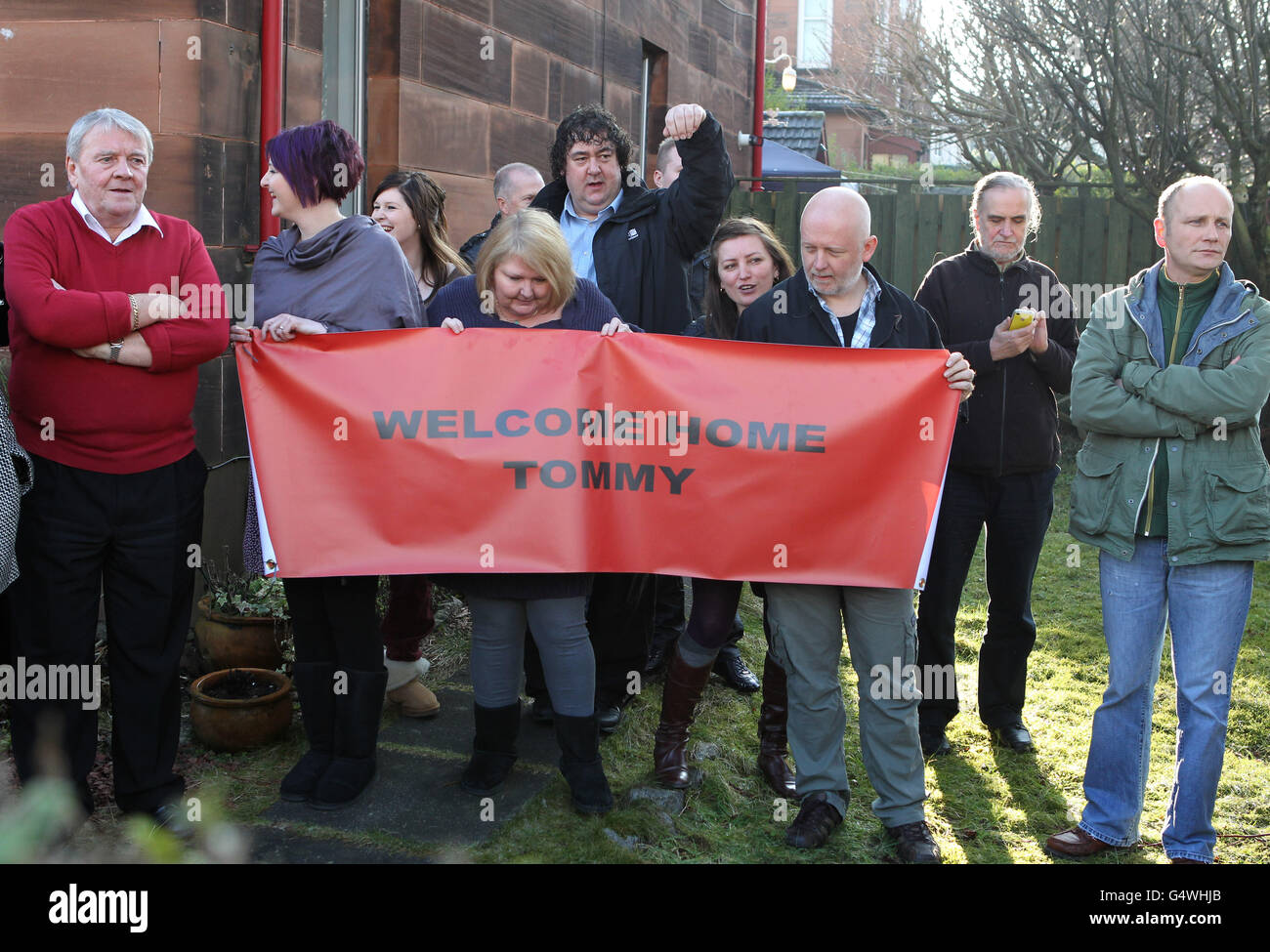 Well wishers greet former MSP Tommy Sheridan, as he arrives home in ...