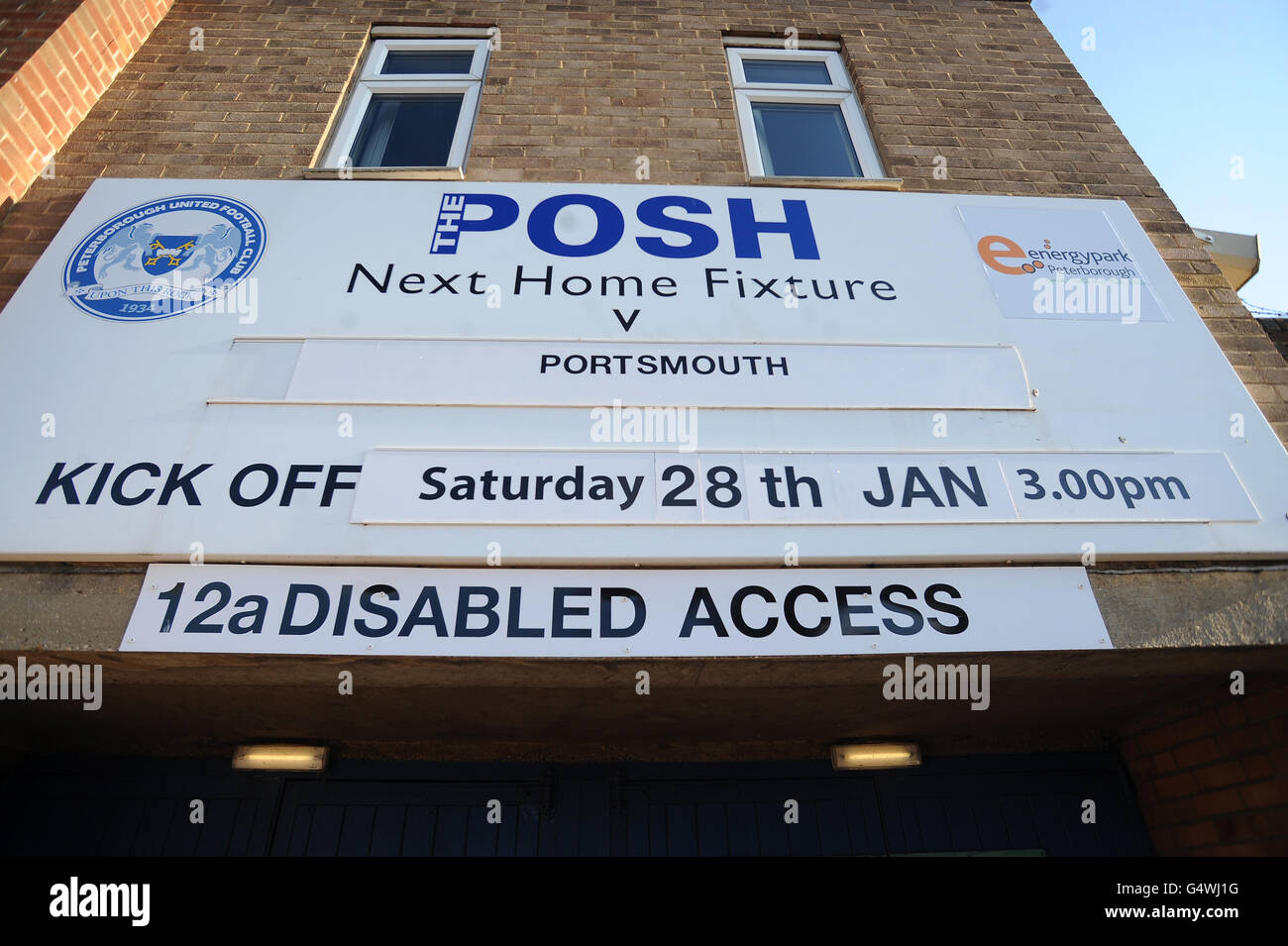 A view of the exterior of Peterborough United's London Road Stadium ...