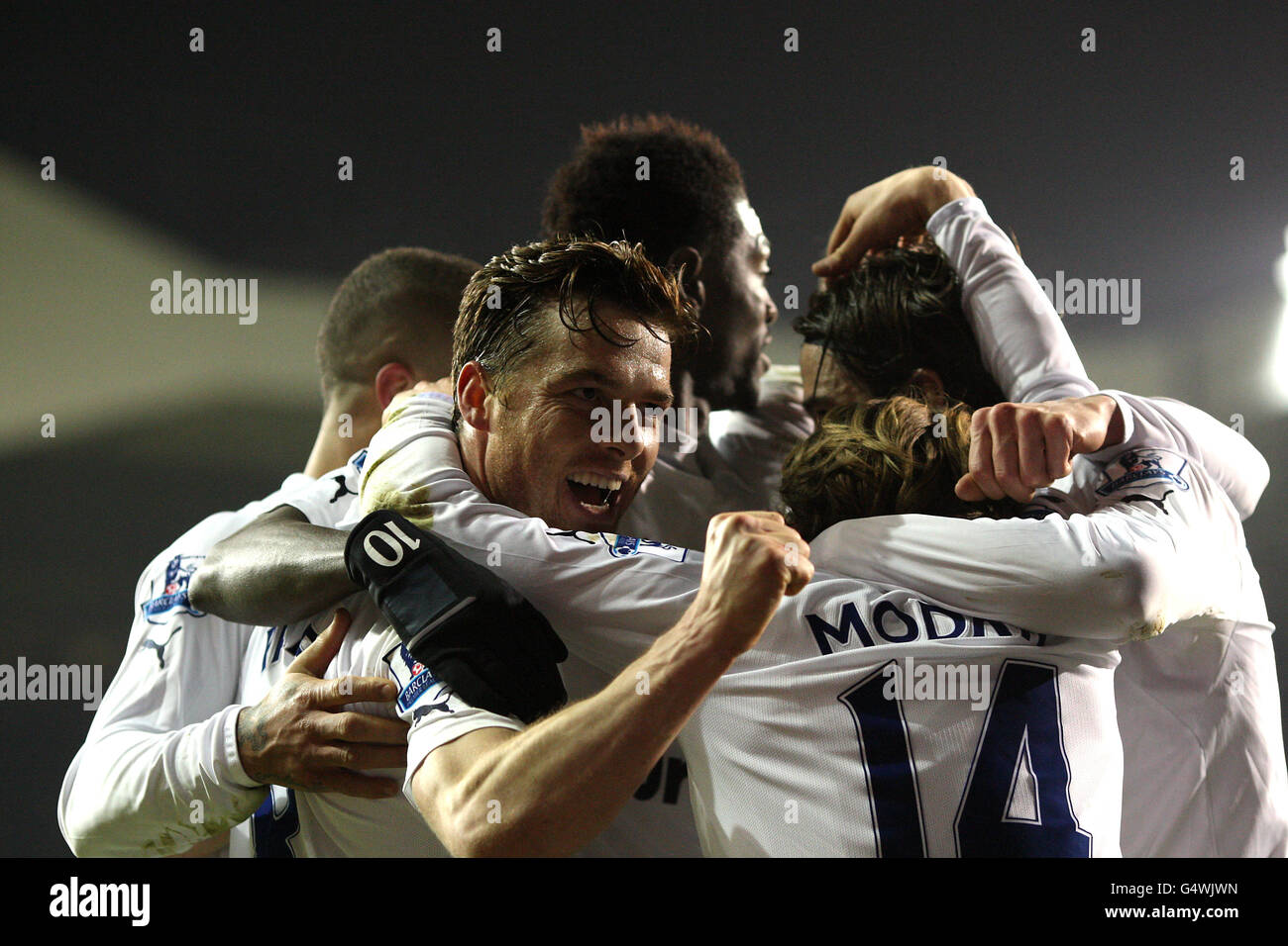 Tottenham hotspurs scott parker celebrates team mate luka modrics goal ...