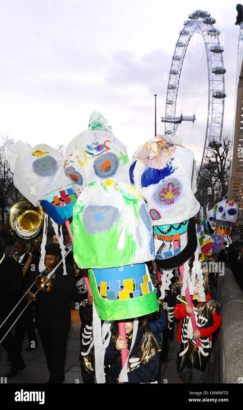 Kids Co join a funeral parade around the Royal Festival Hall, for the ...
