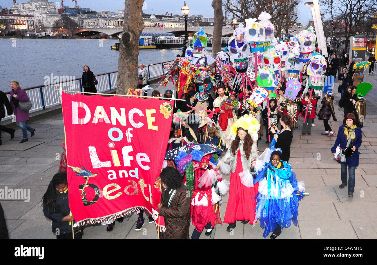 Kids Co join a funeral parade around the Royal Festival Hall, London ...