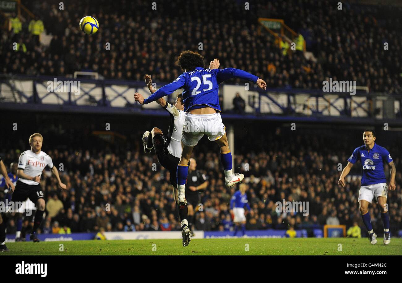 Evertons marouane fellaini his sides fourth goal of the game hi-res ...