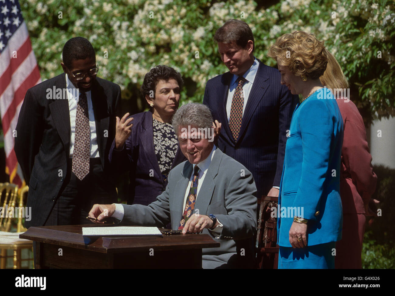 President William Clinton in a Rose Garden ceremony signing the Infant ...