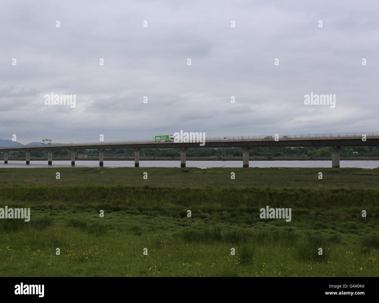 Southbound ASDA truck on Clackmannanshire Bridge across Firth of Forth ...
