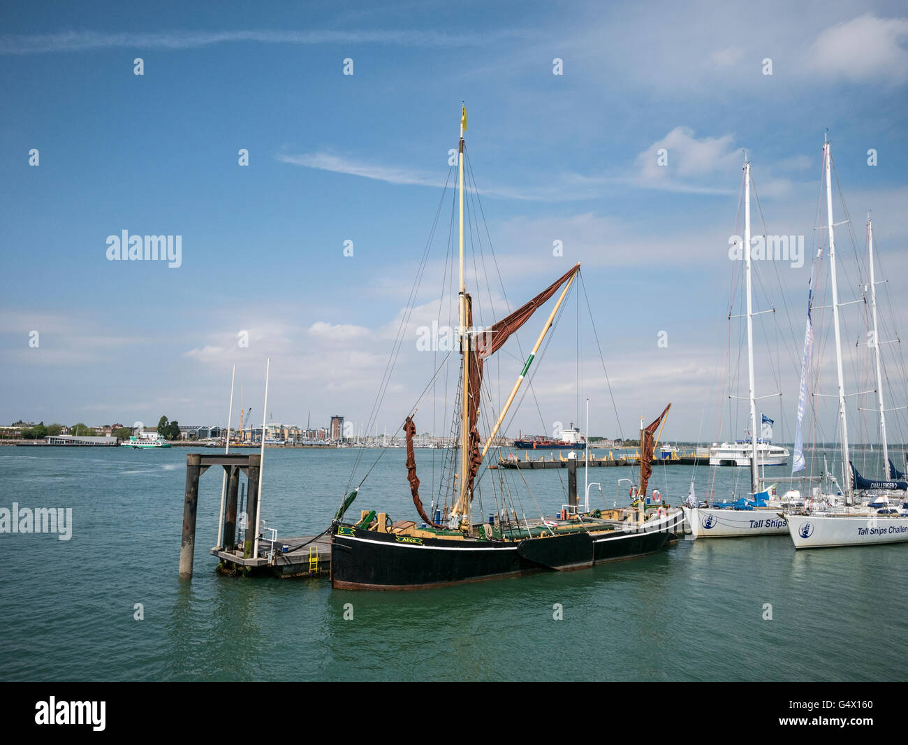 Portsmouth Harbour UK and Thames Barge Alice Stock Photo - Alamy