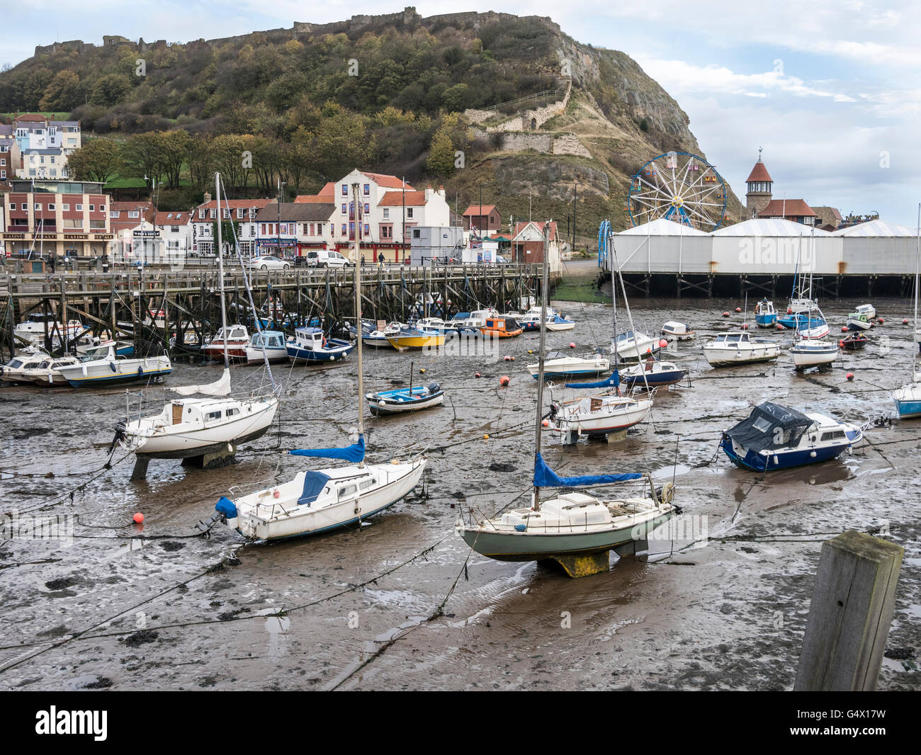 Scarborough Outer Harbour and Castle at Low Tide Yorkshire England UK ...