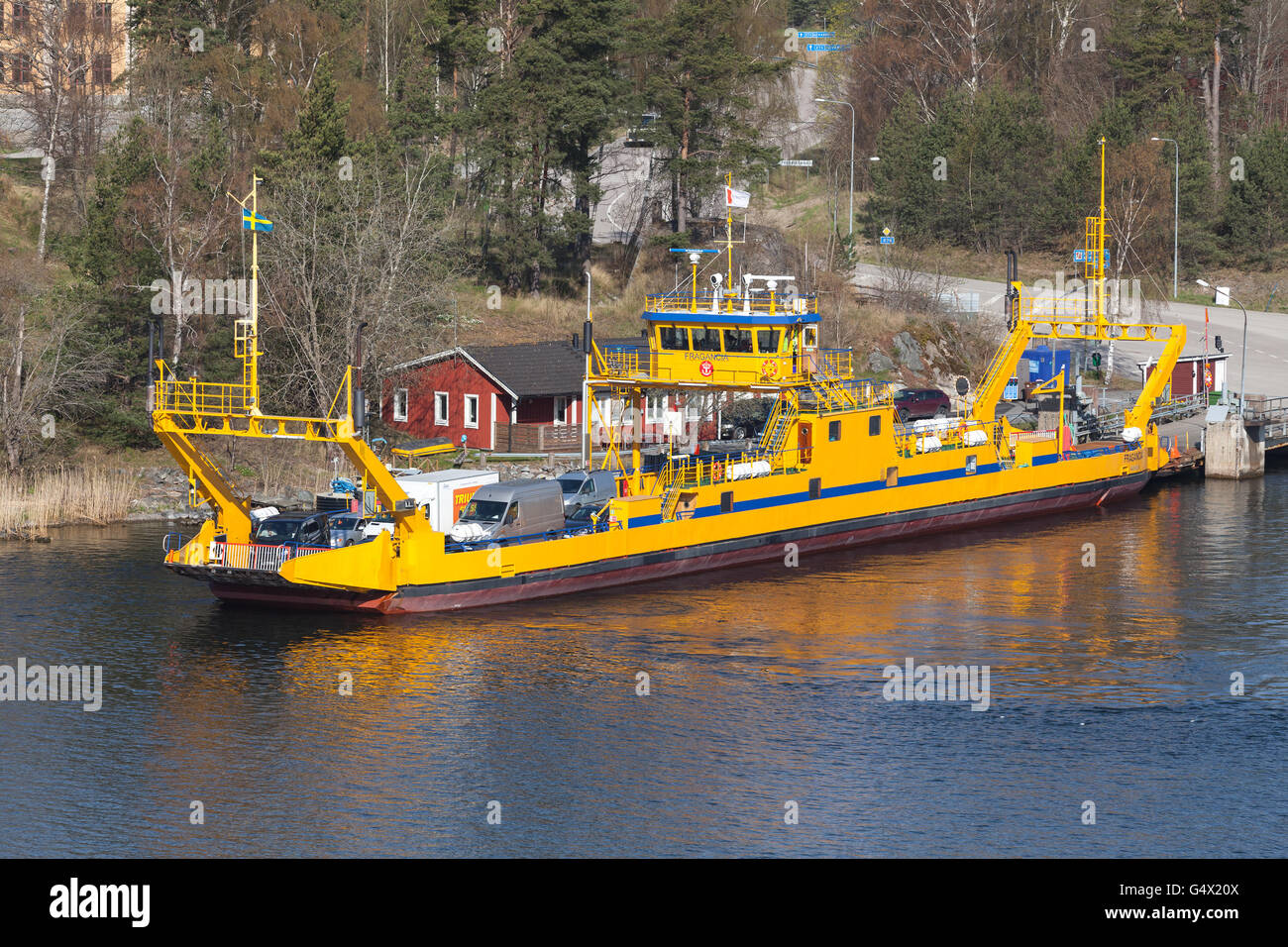 Vaxholm, Sweden - May 3, 2016: Fragancia by STA Road ferries. Yellow Ro ...