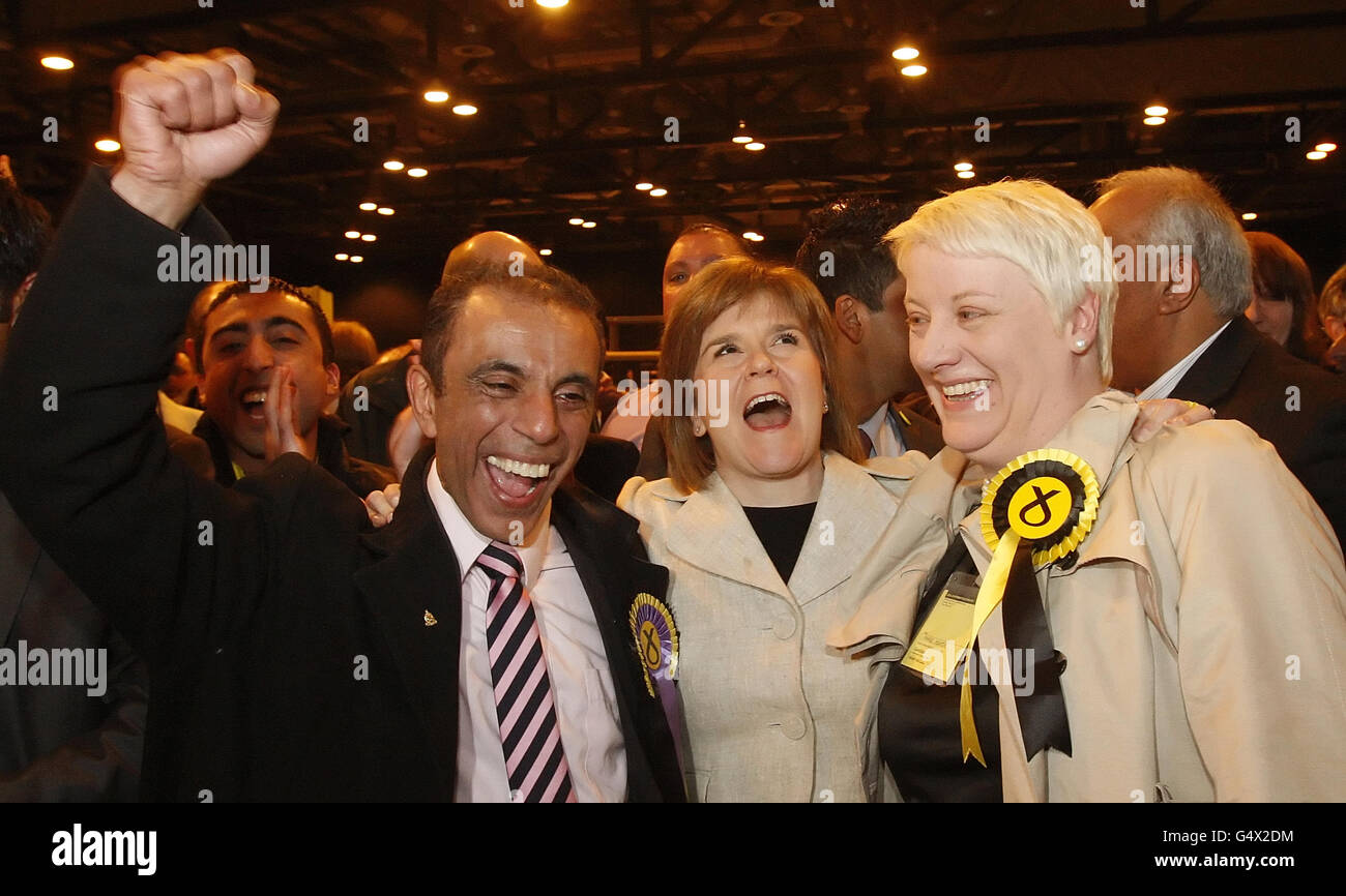 Deputy First Minister Nicola Sturgeon (centre) with Jahangir Hanif ...