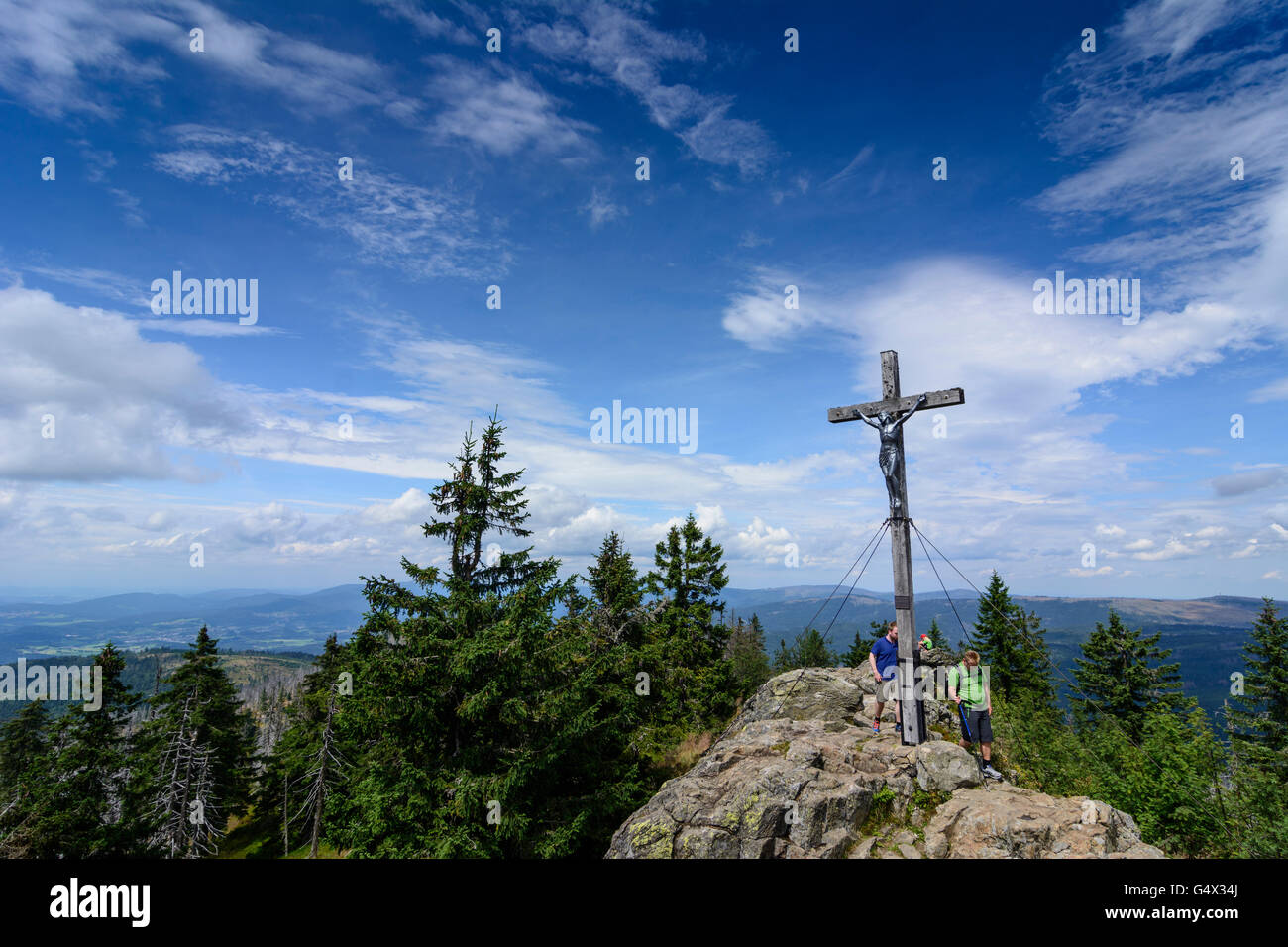 mount Großer Rachel, summit cross, Nationalpark Bayerischer Wald ...