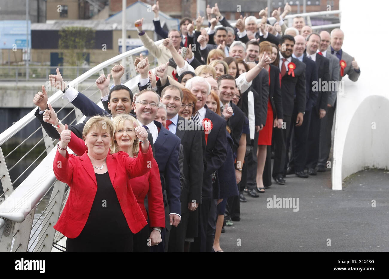 Scottish Labour Leader Johann Lamont (front) with MP Margaret Curran ...