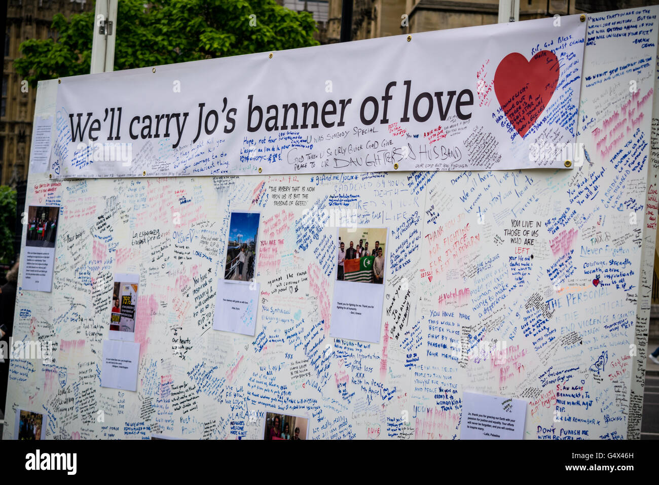 Parliament Square, London. 18th June 2016. Tribute board to murdered MP ...
